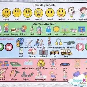 Communication Board for Kids, Autism Aid, Non-verbal Chart, Kids ...