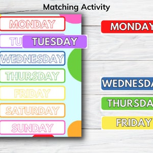 Days of the Week Activity, Matching Activity, Classroom Learning ...