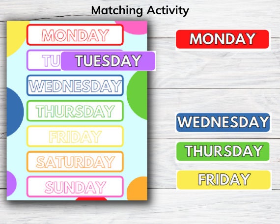 Days of the Week Activity, Matching Activity, Classroom Learning ...