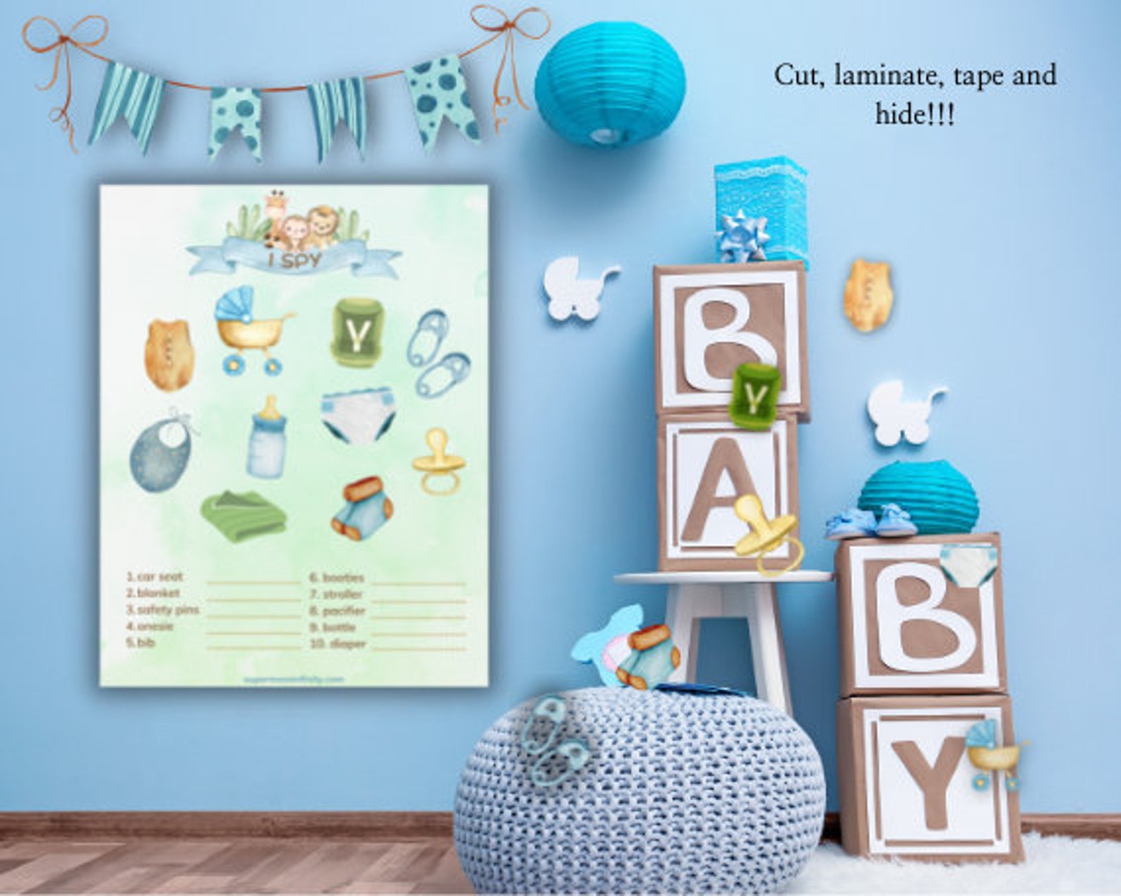 Boy Baby Shower Games, I Spy Baby Games, Safari Theme, Baby Shower ...