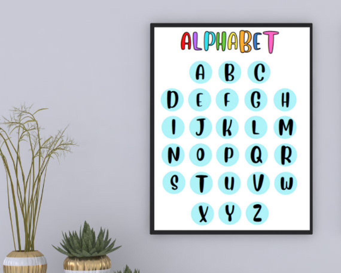 Alphabet Wall Chart, A to Z Poster, Learning Art, Educational Poster ...
