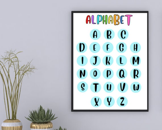 Alphabet Wall Chart, A to Z Poster, Learning Art, Educational Poster ...
