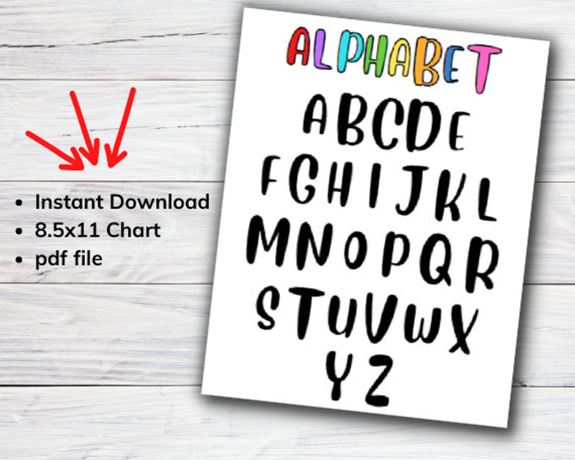 Alphabet Learning Chart, A to Z Poster, Alphabet Printable Chart ...