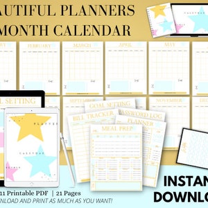 Beautiful Planner and 12 Month Calendar Organized Printable - Etsy
