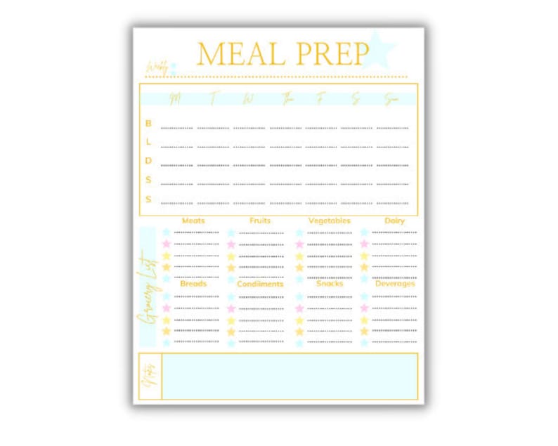 Weekly Meal Prep Planner Printable, Food Menu, Grocery List (PDF) - Etsy