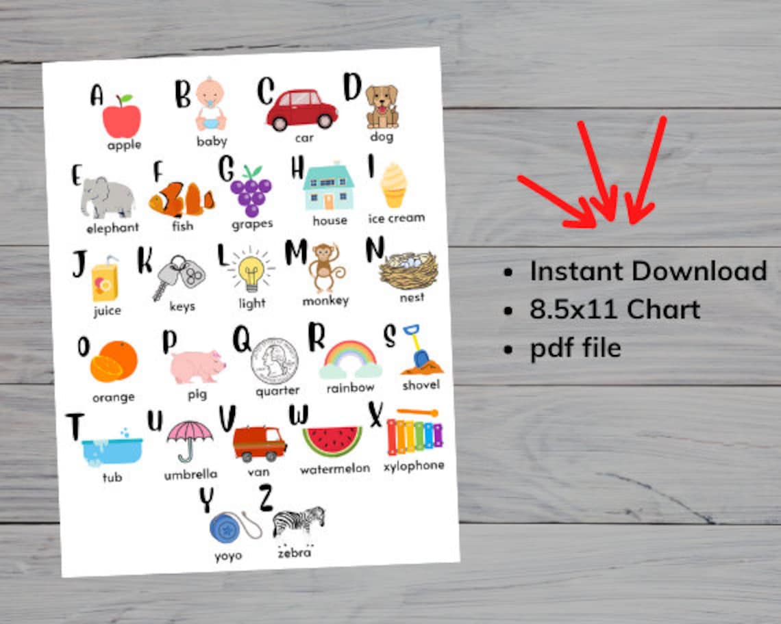 Printable Alphabet Learning Chart A to Z Poster Alphabet - Etsy