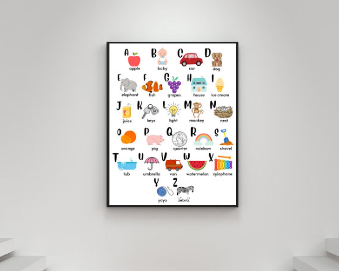Alphabet Learning Chart, A to Z Poster, Alphabet Chart, Wall Art ...