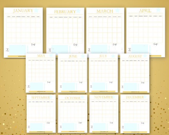12 Month Calendar, Printable Calendar, Calendar Templates, Organized ...