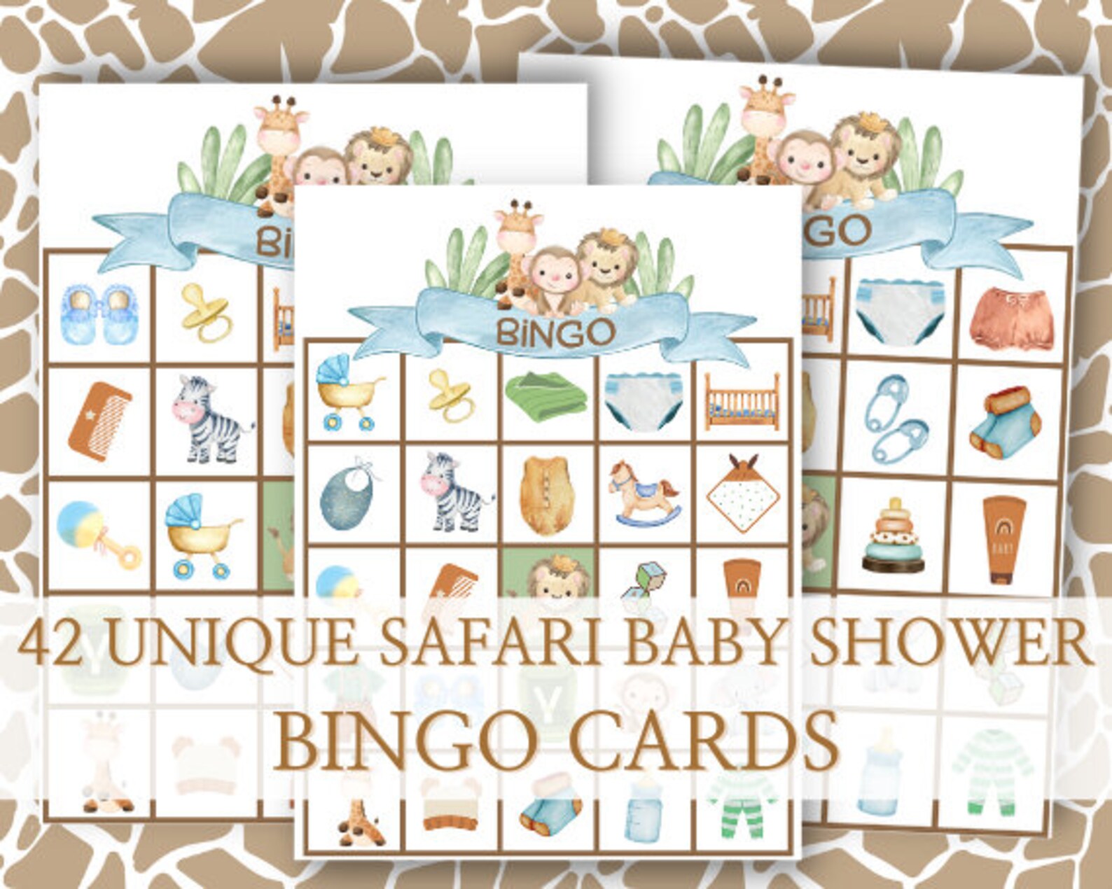 Baby Shower Safari Bingo Game, 42 Bingo Cards, Baby Shower Bingo ...