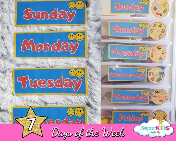 Days of the Week Labels Classroom Labels Learning Bin | Etsy