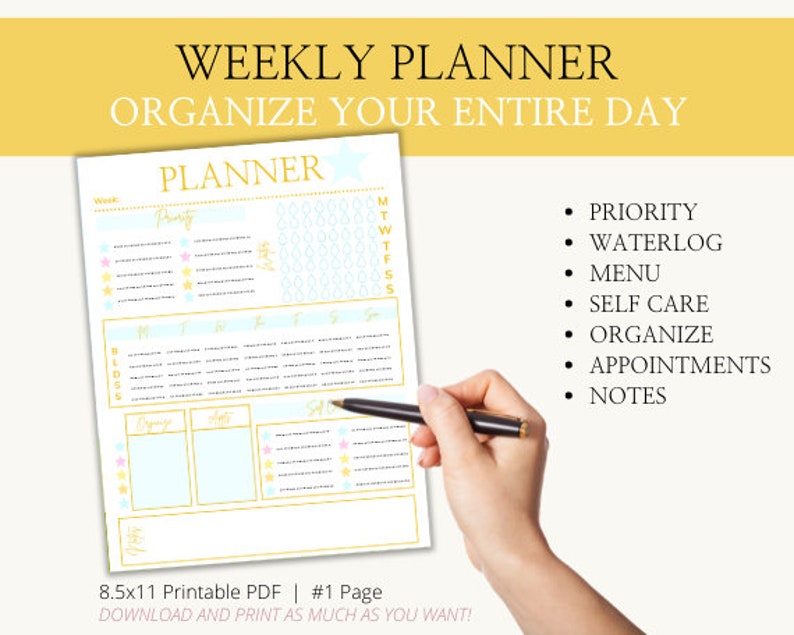 Weekly Planner, Planner Template, Pdf Weekly Planner, Girls Planner ...