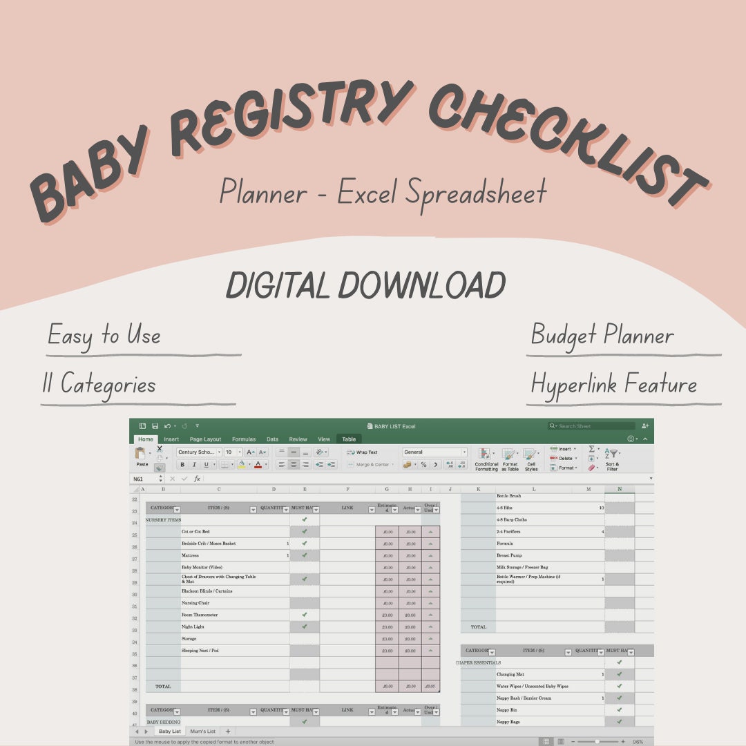 UK Baby Registry - Baby Budget Planner Shopping List - Excel ...