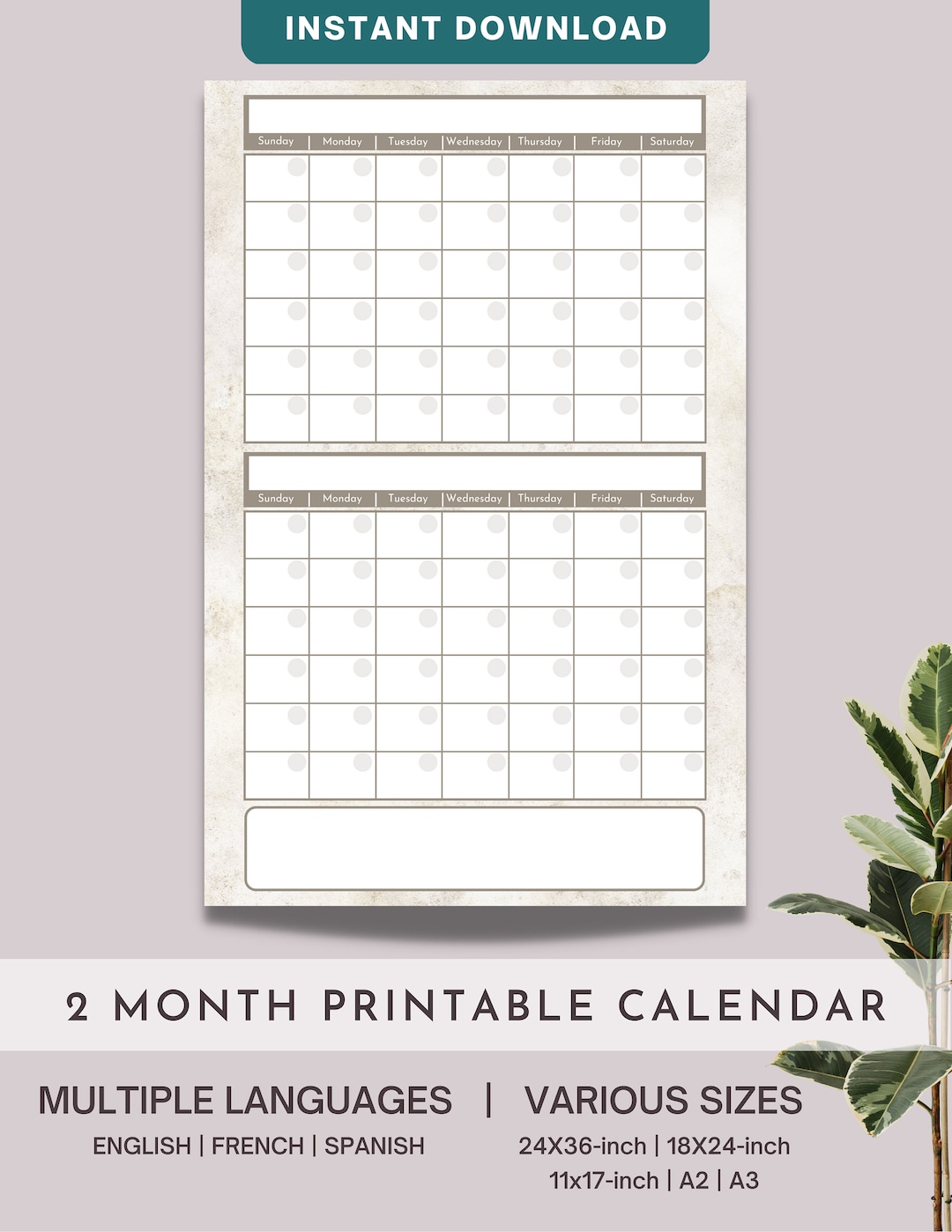 2 Month Printable Reusable Calendar - Etsy