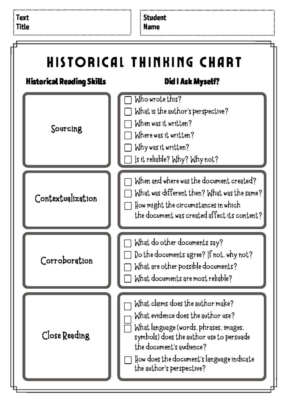 Education Digital Printout in PDF of Historical Thinking Worksheet ...