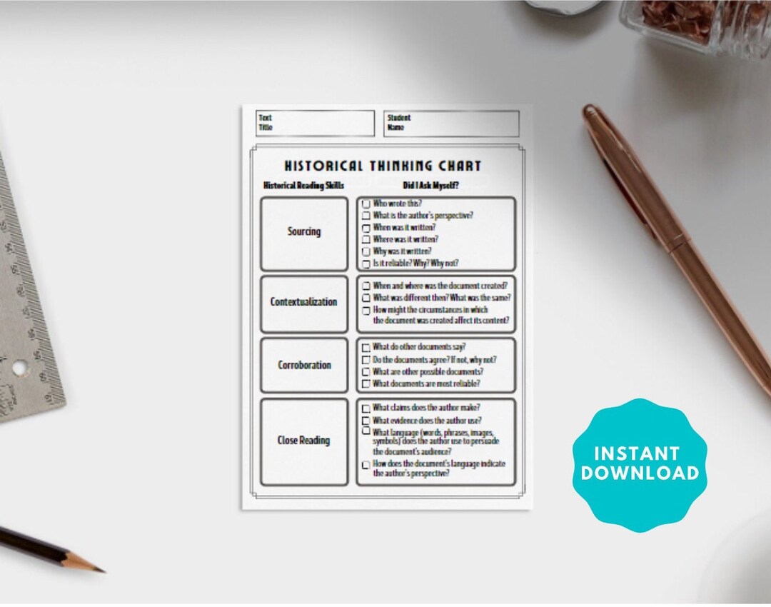 Education Digital Printout in PDF of Historical Thinking Worksheet ...