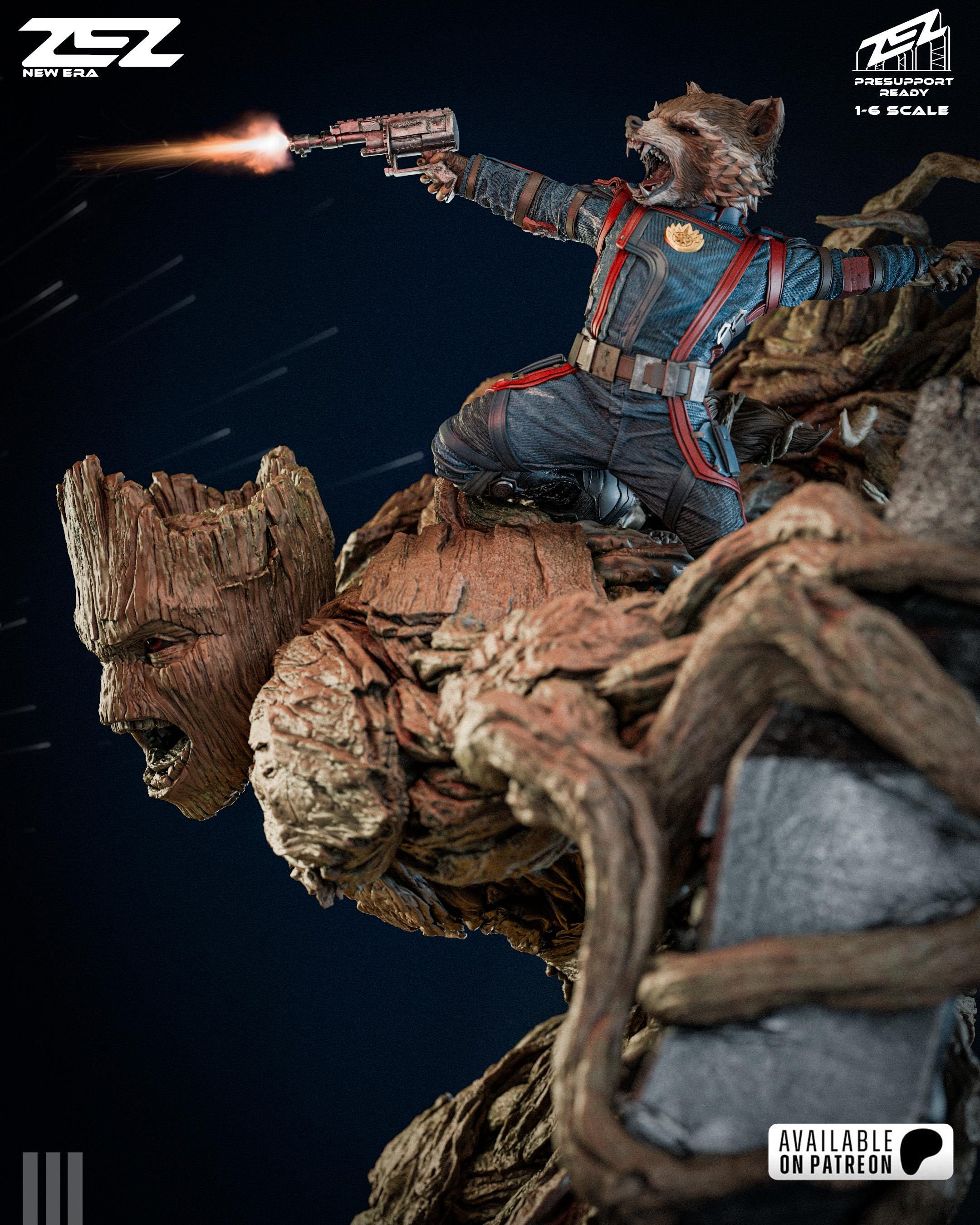 Rocket and Groot -fan Art, Diorama. Unpainted, 3D Printed Model Kit by ...