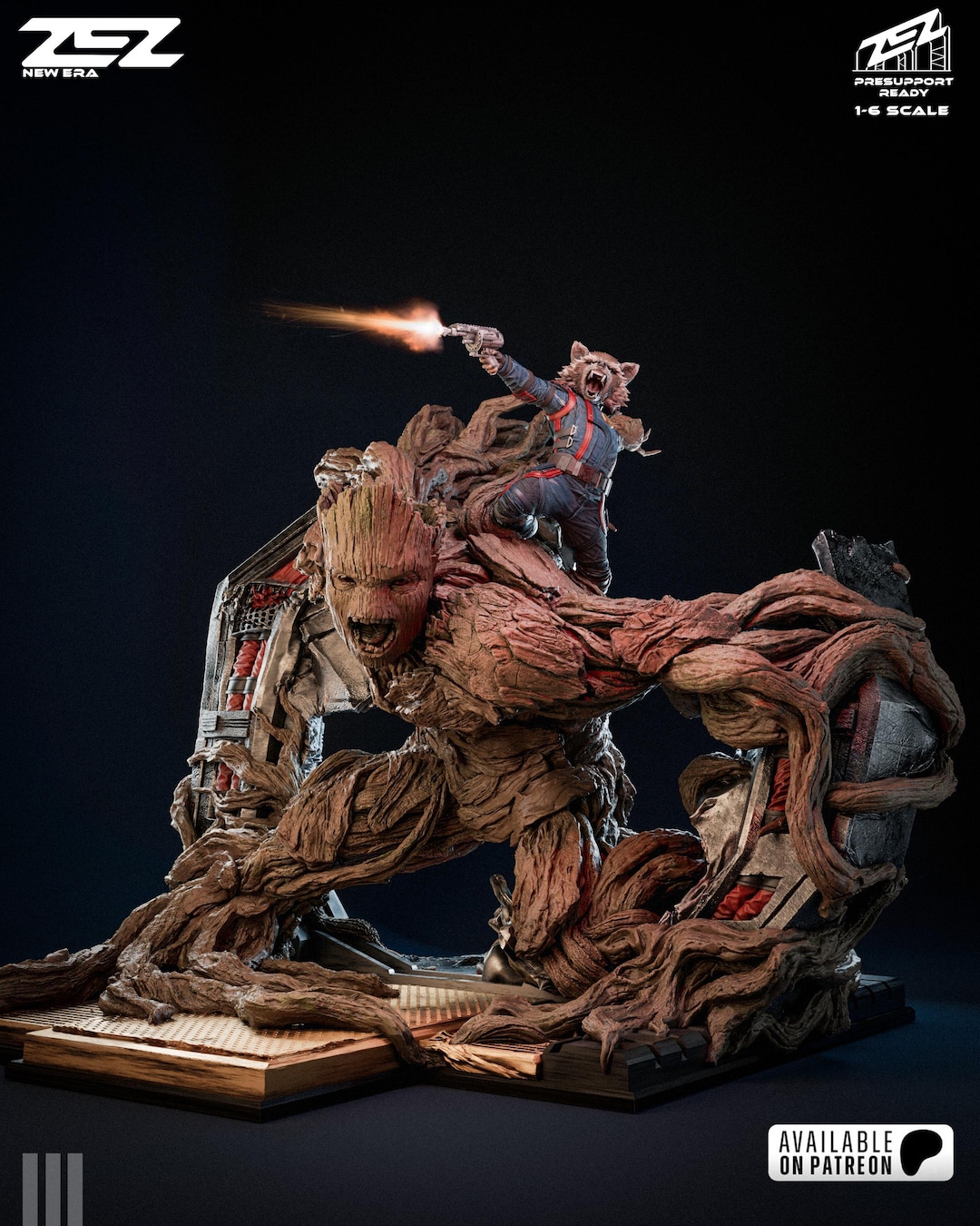 Rocket and Groot -fan Art, Diorama. Unpainted, 3D Printed Model Kit by ...