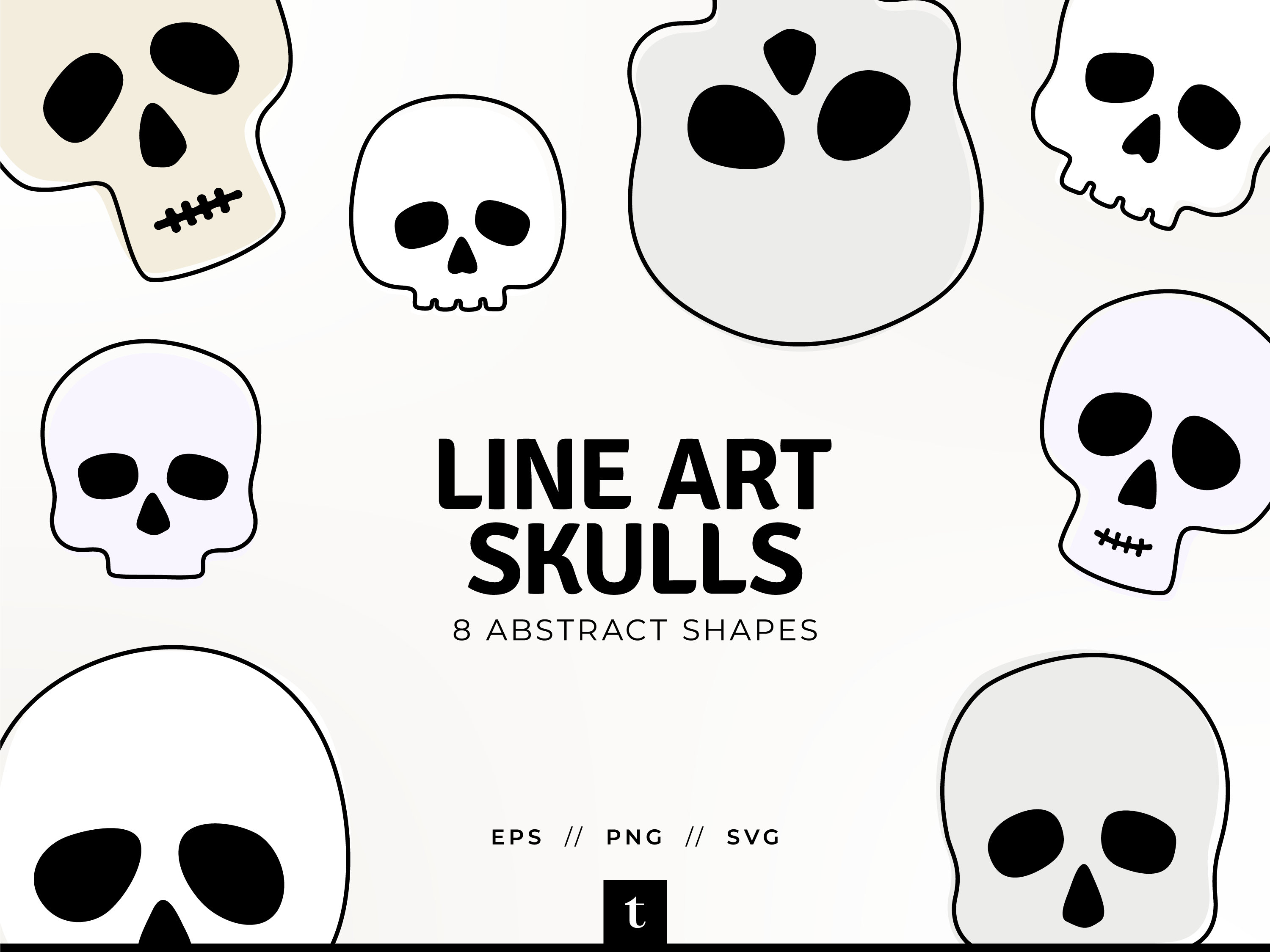 8 Line Art Skulls, Abstract Skull Shapes, Skull Shapes Bundle, Skull ...