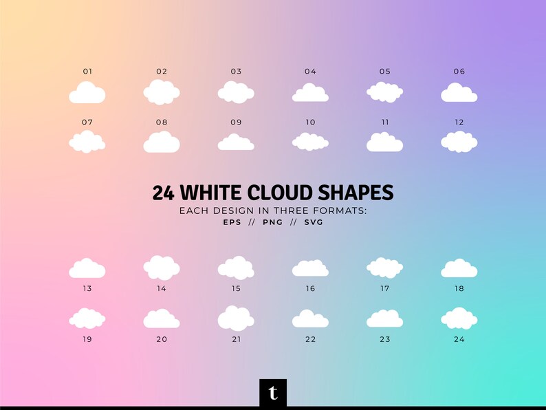24 White Cloud Shapes Cloud Shape SVG Cloud Cut File Cloud - Etsy