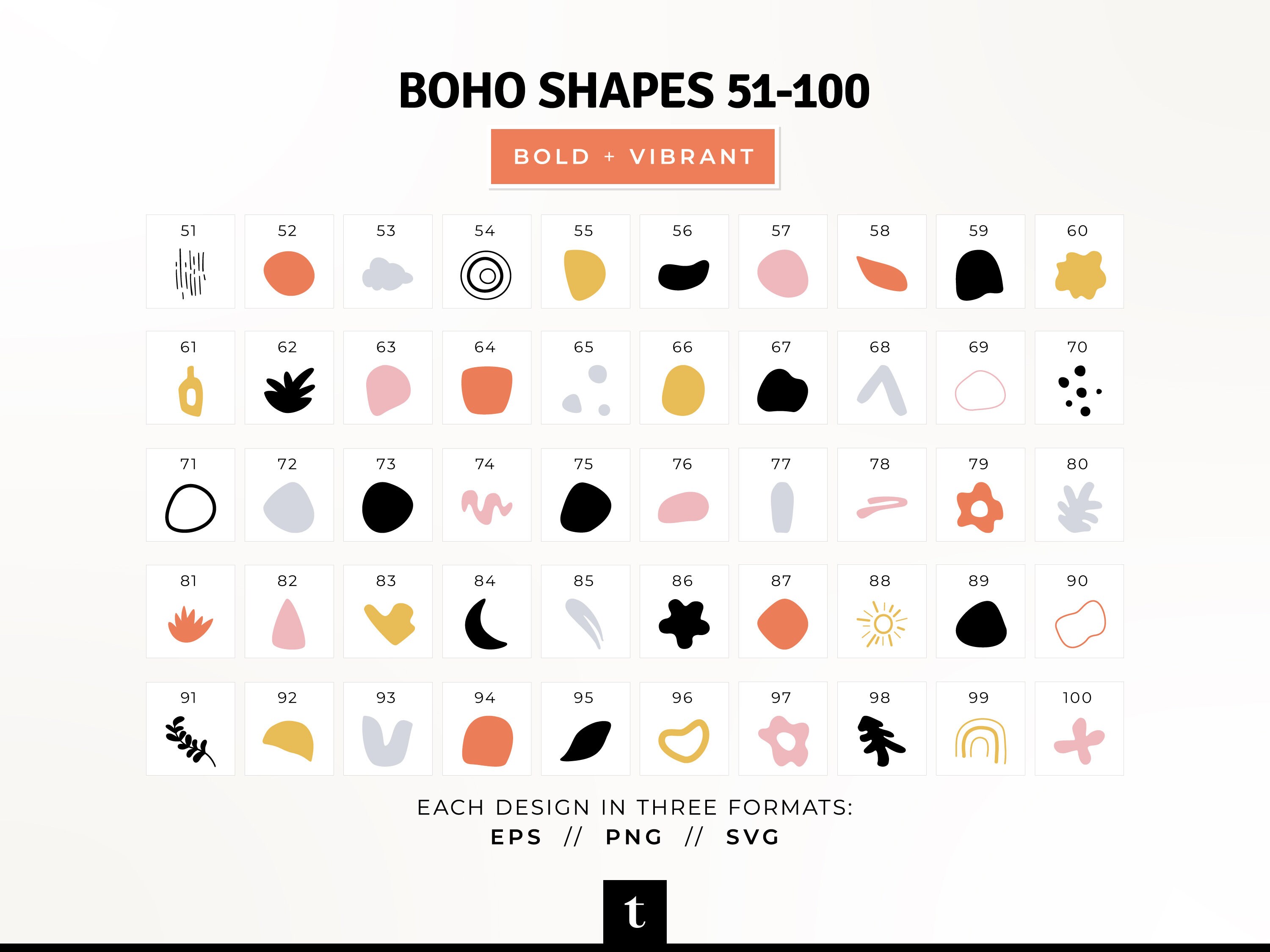 Bold + Vibrant Boho Shapes, Organic Boho Shapes, Abstract Shapes, Boho ...