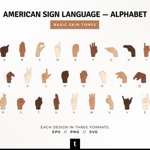 American Sign Language (basic Skin Tones), ASL Alphabet + Numbers ...