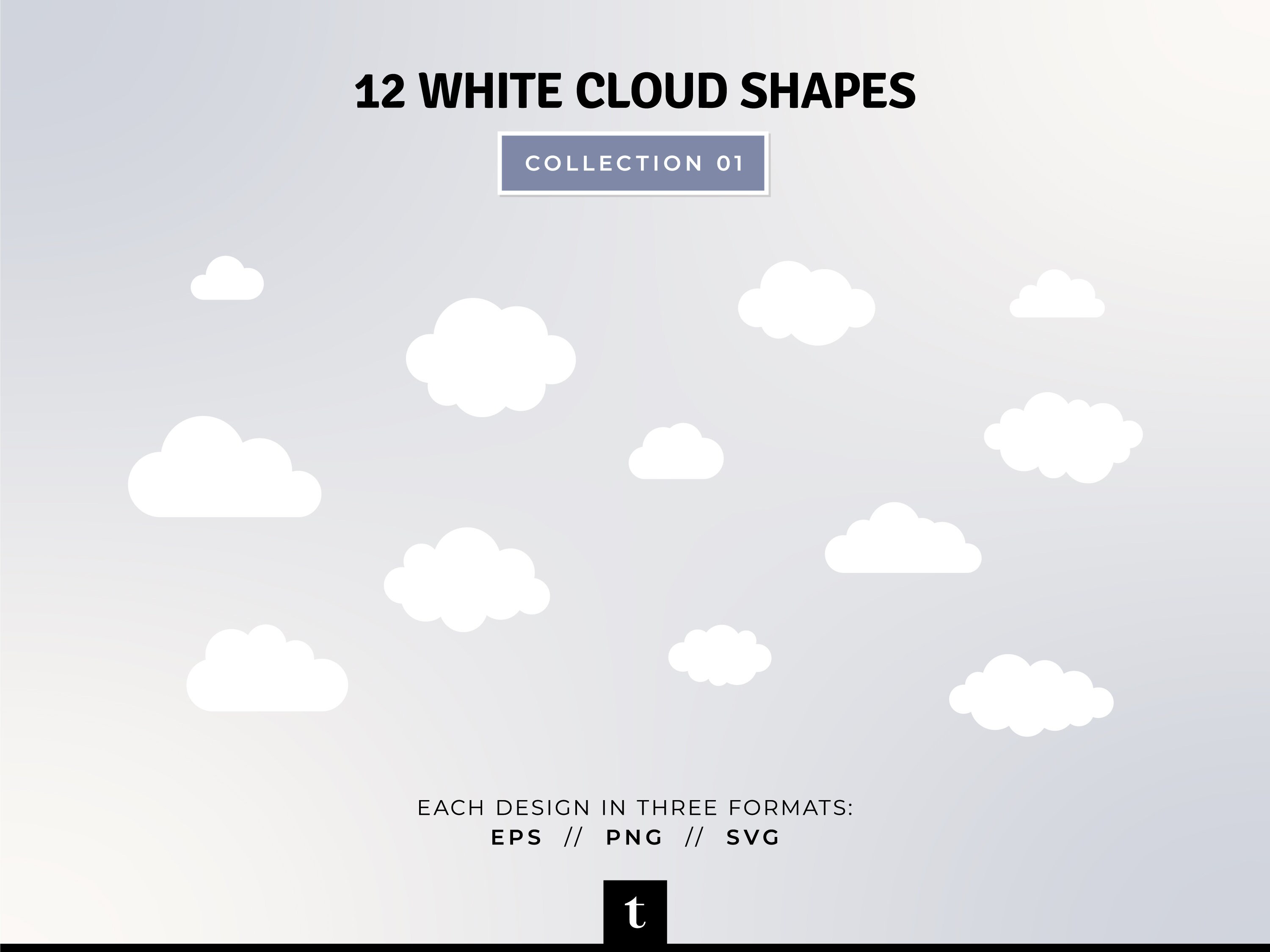12 Cloud Shapes, Cloud SVG, Cloud Cricut, Cloud Vector, Cloud Clipart ...