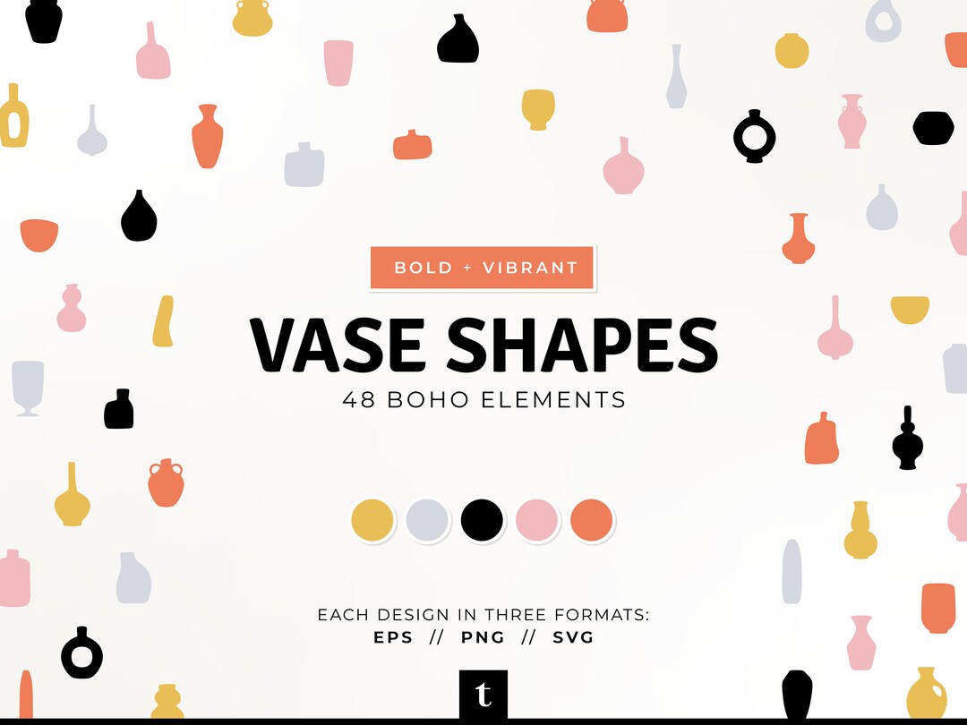 Bold + Vibrant Vase Shapes, Vase Clipart, Pottery Clipart, Vase Cricut ...
