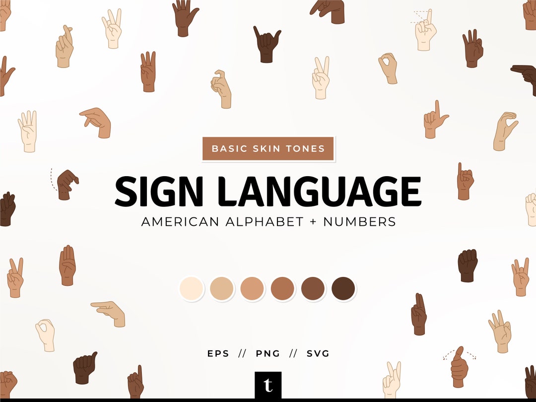 American Sign Language (basic Skin Tones), ASL Alphabet + Numbers ...