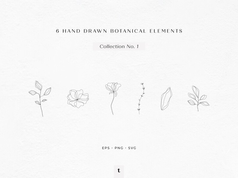Line Art Botanicals, Collection No. 1, Hand Drawn Plants, Plant Clipart ...