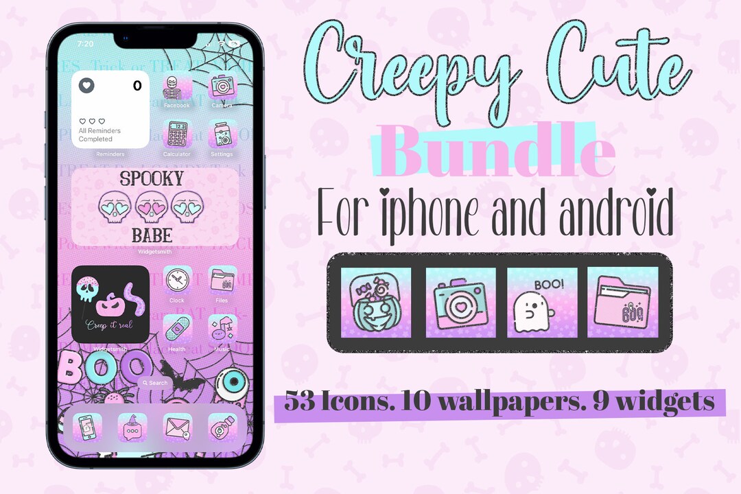 Creepy Cute App Icons Bundle for iPhone and Android, Screen ...