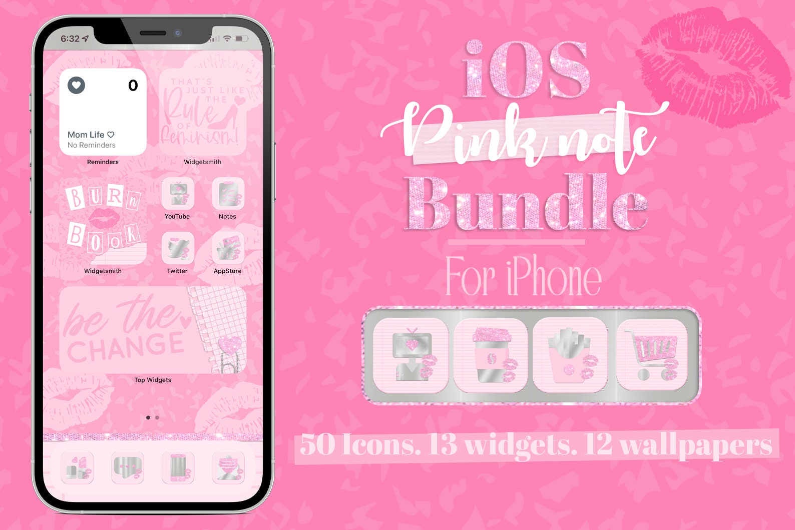 Pink Note Ios App Icons Bundle Screen Customization | Etsy