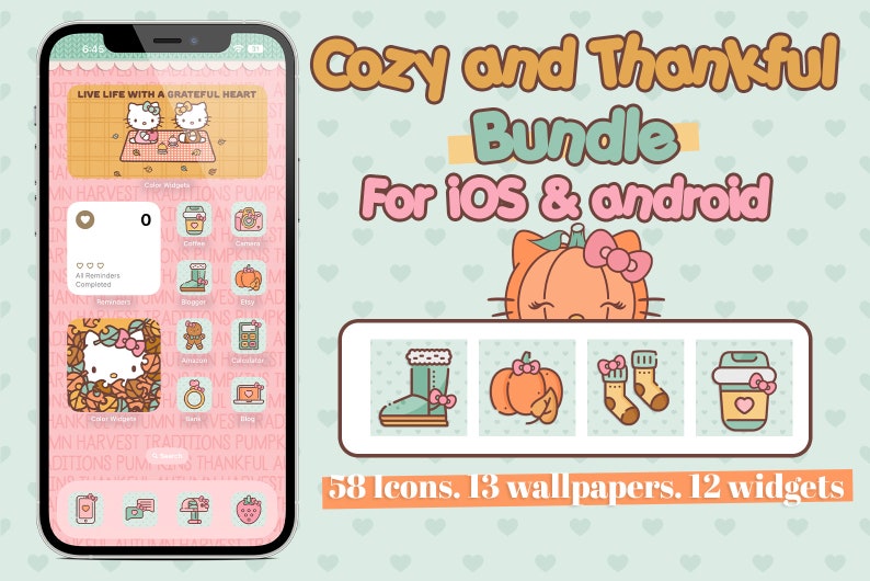 Cozy and Thankful App Icons Bundle for Ios & Android Devices - Etsy