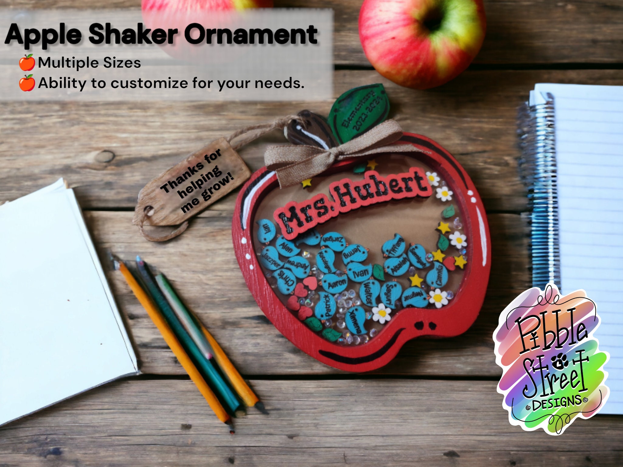 Personalized Teacher Apple Shaker Ornament - Acrylic Oversized Ornament ...