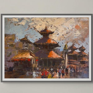 Bhaktapur Architecture Original Painting, Handmade Art Landscape ...