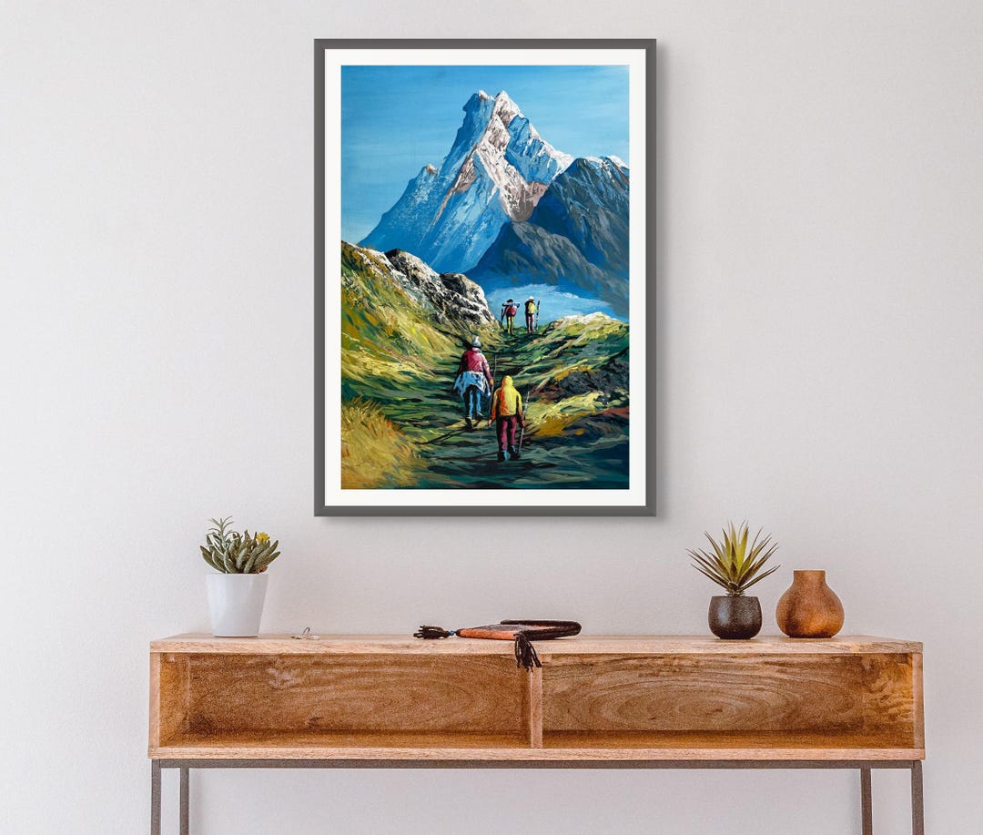 Mt Fishtail Trekkers Original Painting, Handmade Art on Rolled Canvas ...