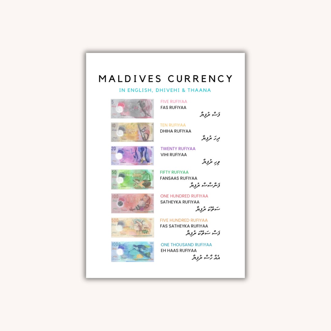 Maldives Currency Printable English to Dhivehi and Thaana Educational ...