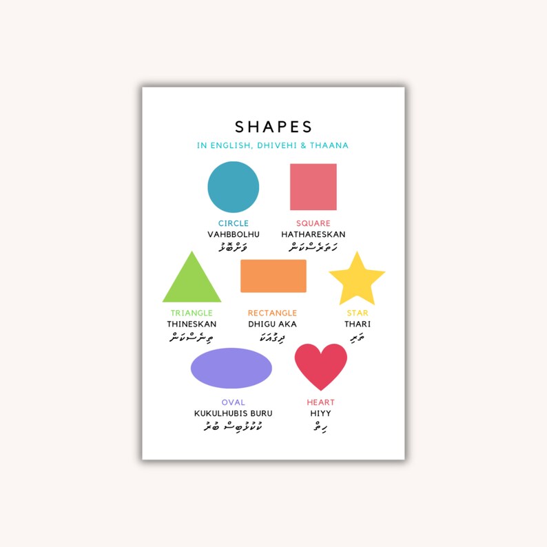 English to Dhivehi and Thaana (maldivian) Educational Posters ...