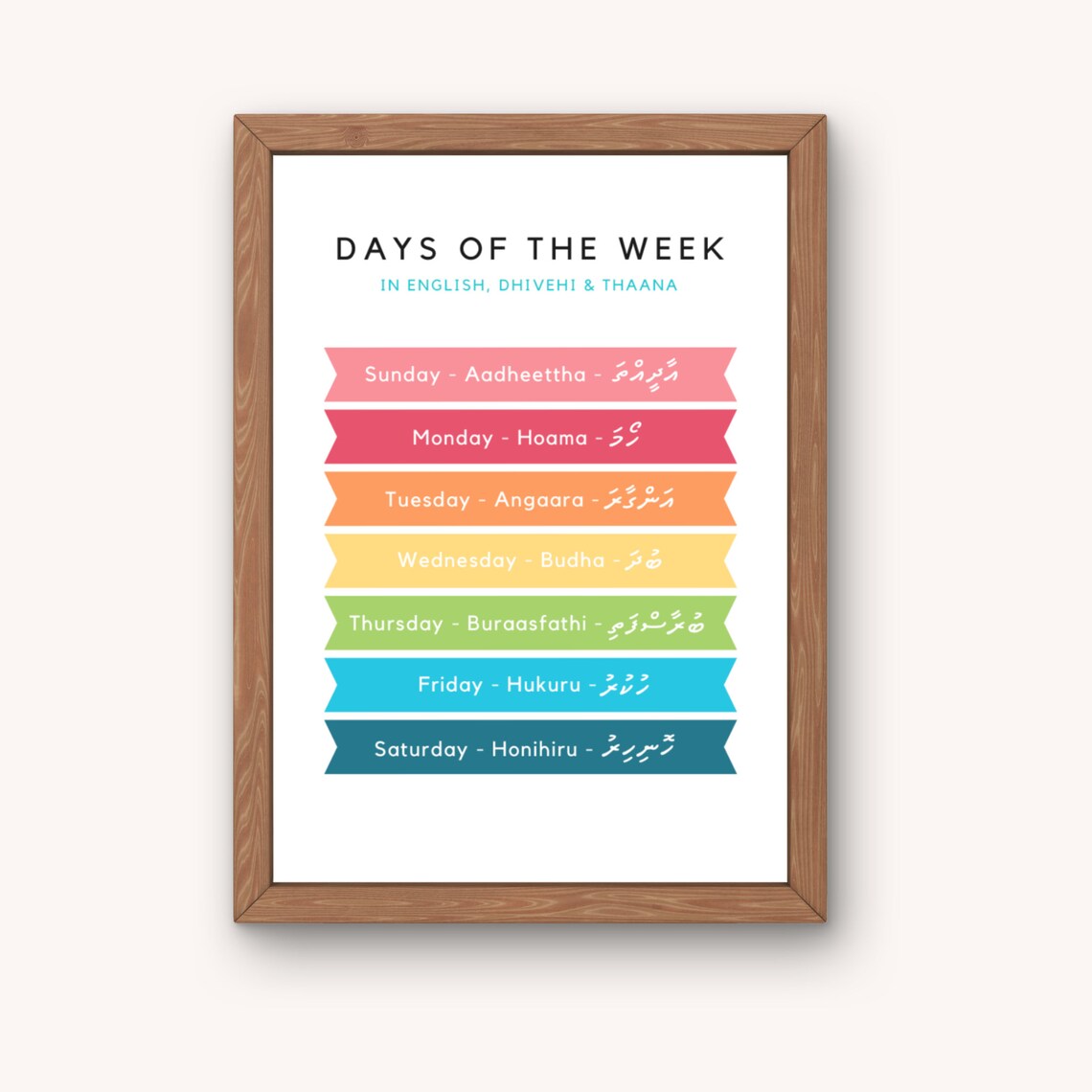 Days of the Week Printable · English to Dhivehi and Thaana ...