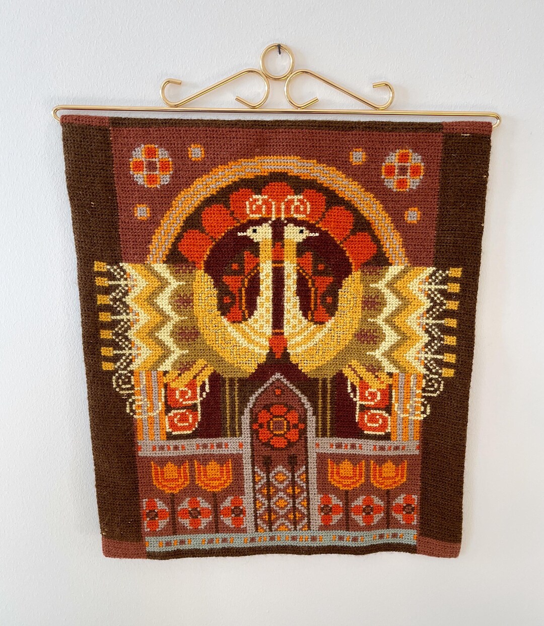 Vintage Swedish Tvist Stitch Wall Hanging – Handwoven Folk Art Textile ...