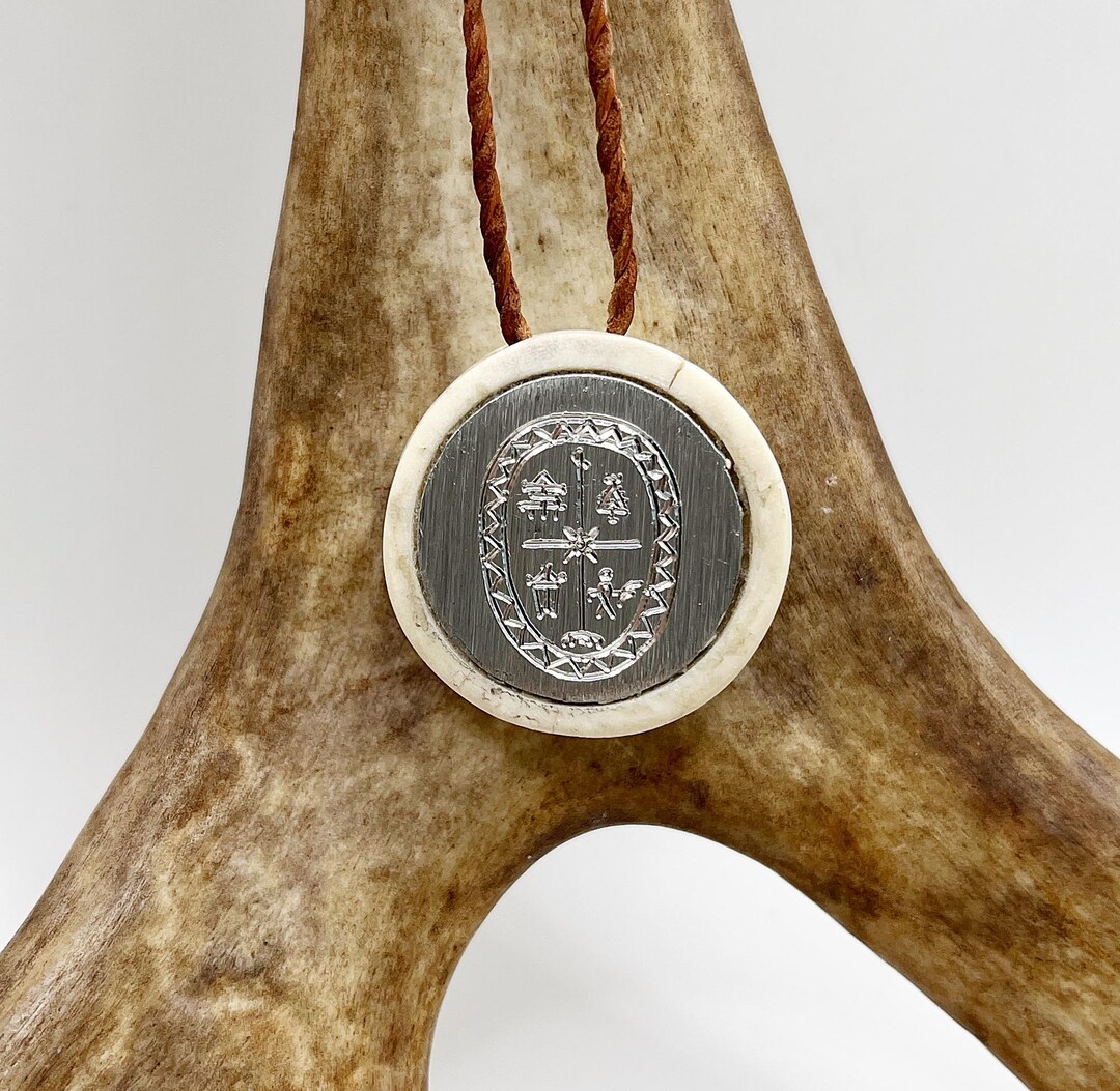 A Sami Magic Drum Pendant in Pewter and Reindeer Antler. Sami Craft. - Etsy