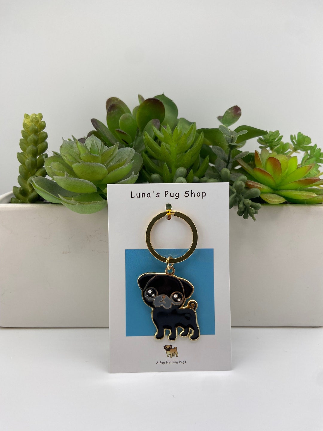 Black Baby Pug Keychain - Pug Stocking Stuffer Gift - Etsy
