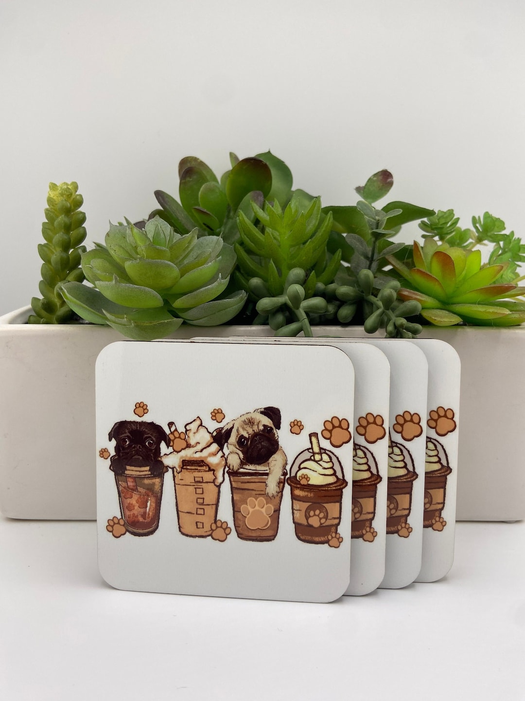 Pug Coaster Set - Set of 4 Dog/ Dog Coasters / Pug Dog Mom Gifts ...