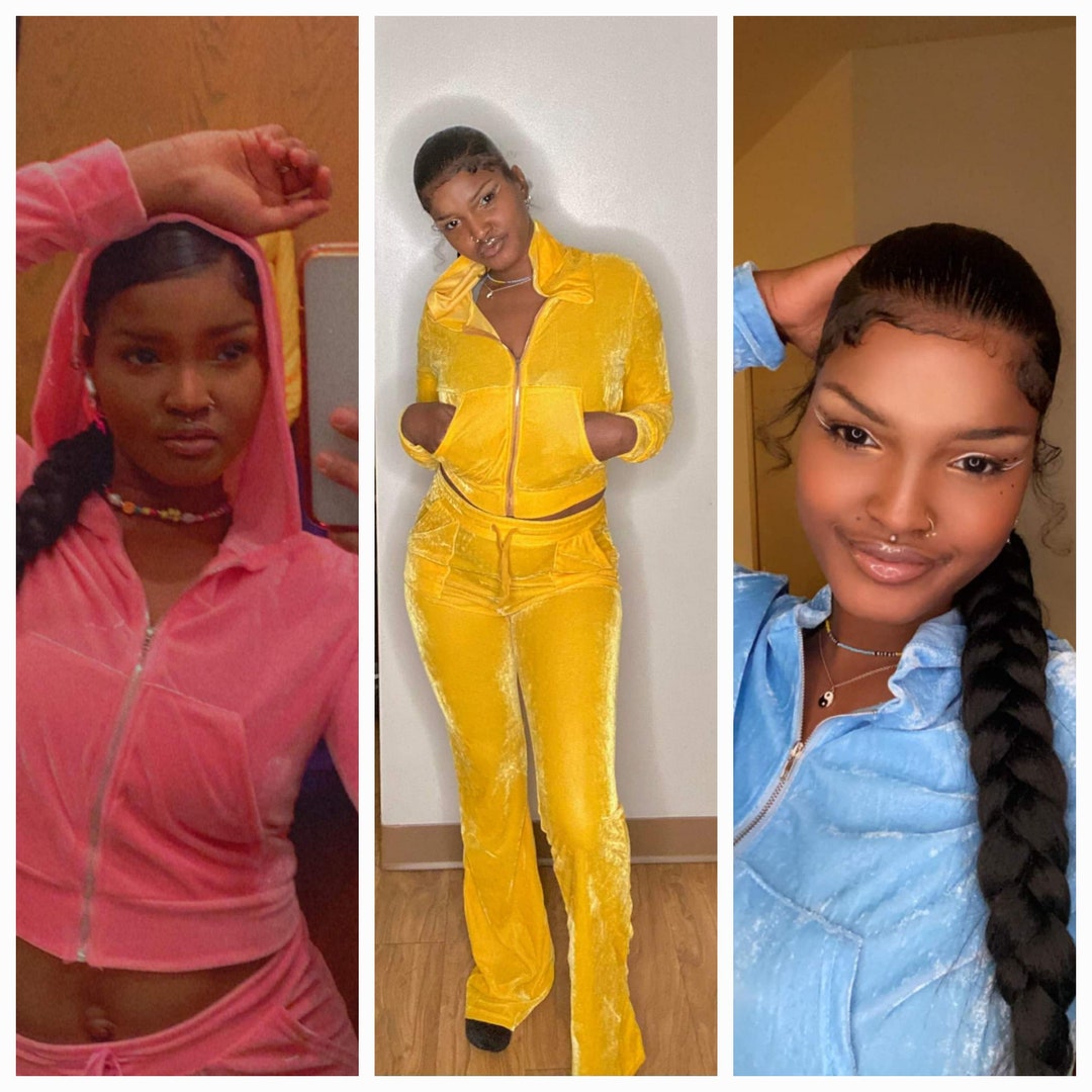 2 Piece Set Women Stacked Flared Jogger Velvet Velour Tracksuits Hoodie ...