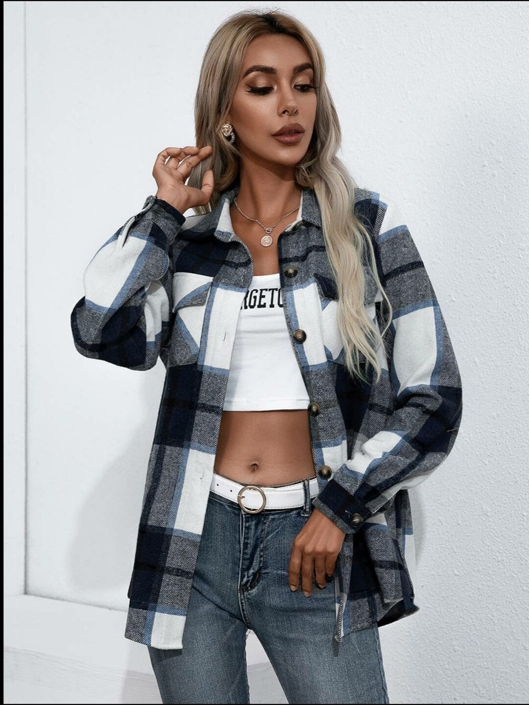 Plaid Button Down Shacket Shirt Jacket - Etsy