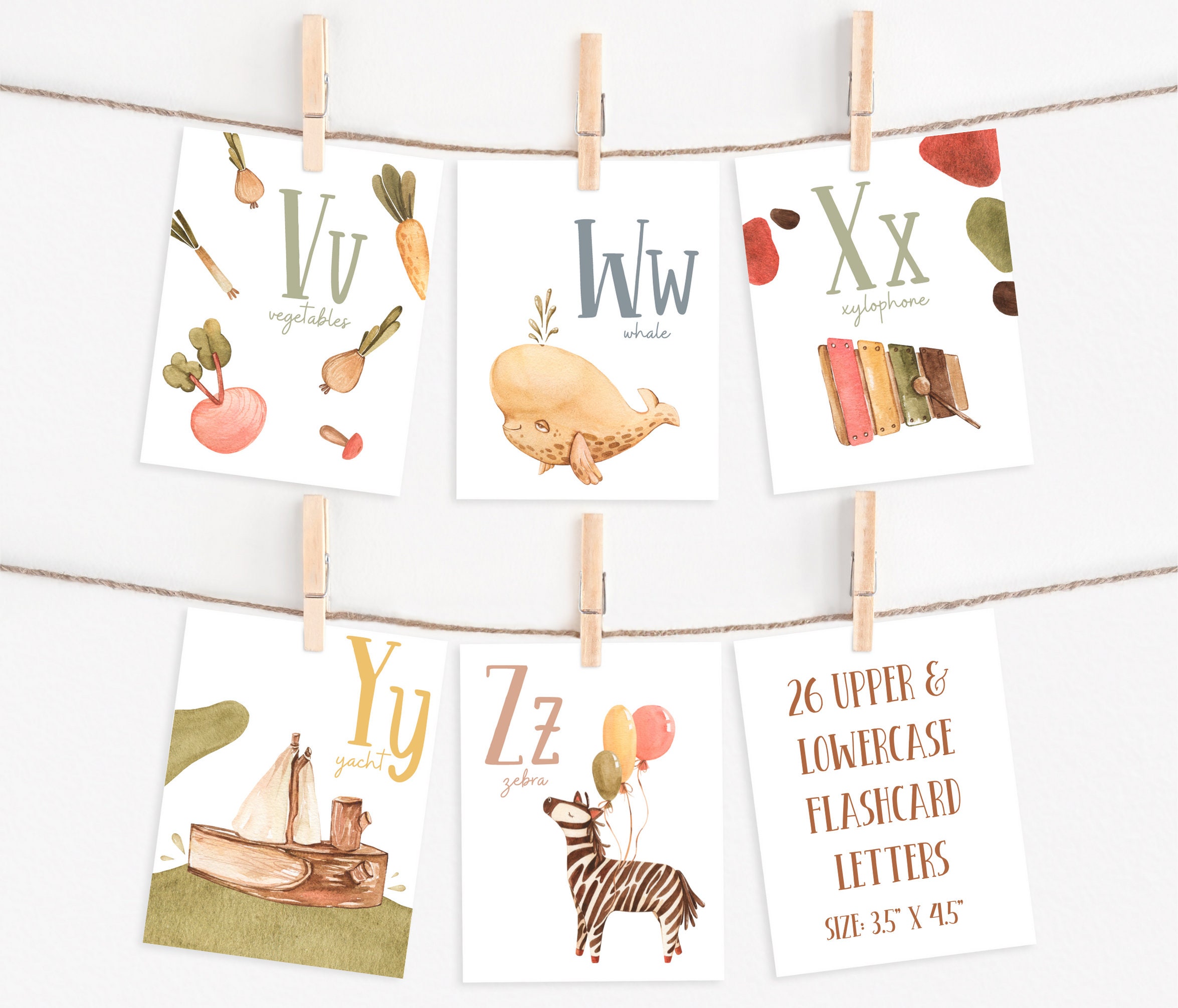 ABC Printable Flashcards, Boho Upper & Lowercase Alphabet Flashcards ...
