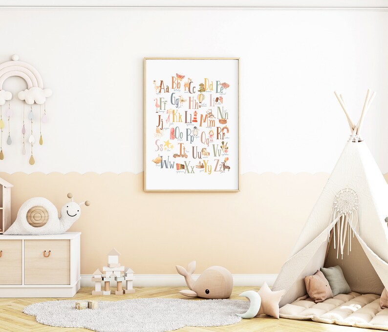 Boho Alphabet Printable Poster, ABC Wall Art, Homeschool Decor, Toddler ...