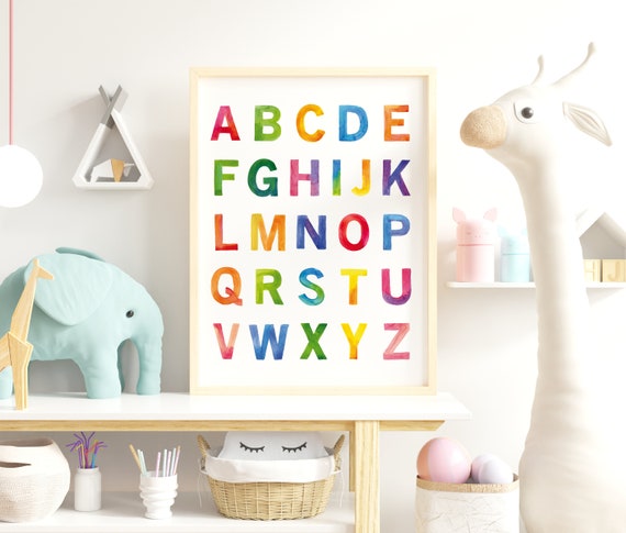 Rainbow Watercolor Alphabet Poster ABC Chart Homeschool Room - Etsy