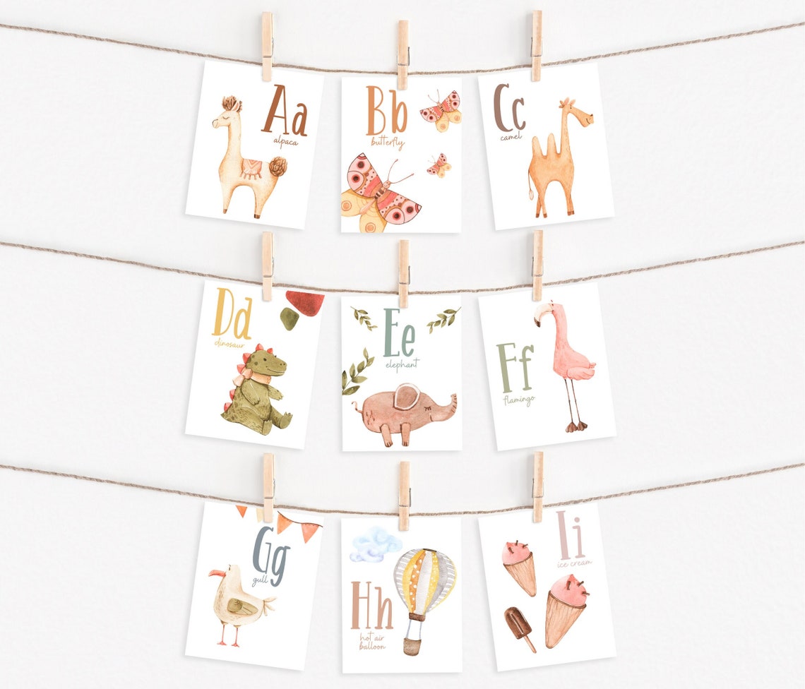 ABC Printable Flashcards, Boho Upper & Lowercase Alphabet Flashcards ...