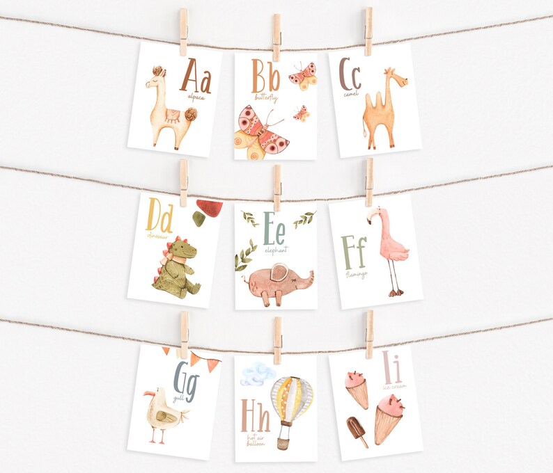 ABC Printable Flashcards, Boho Upper & Lowercase Alphabet Flashcards ...