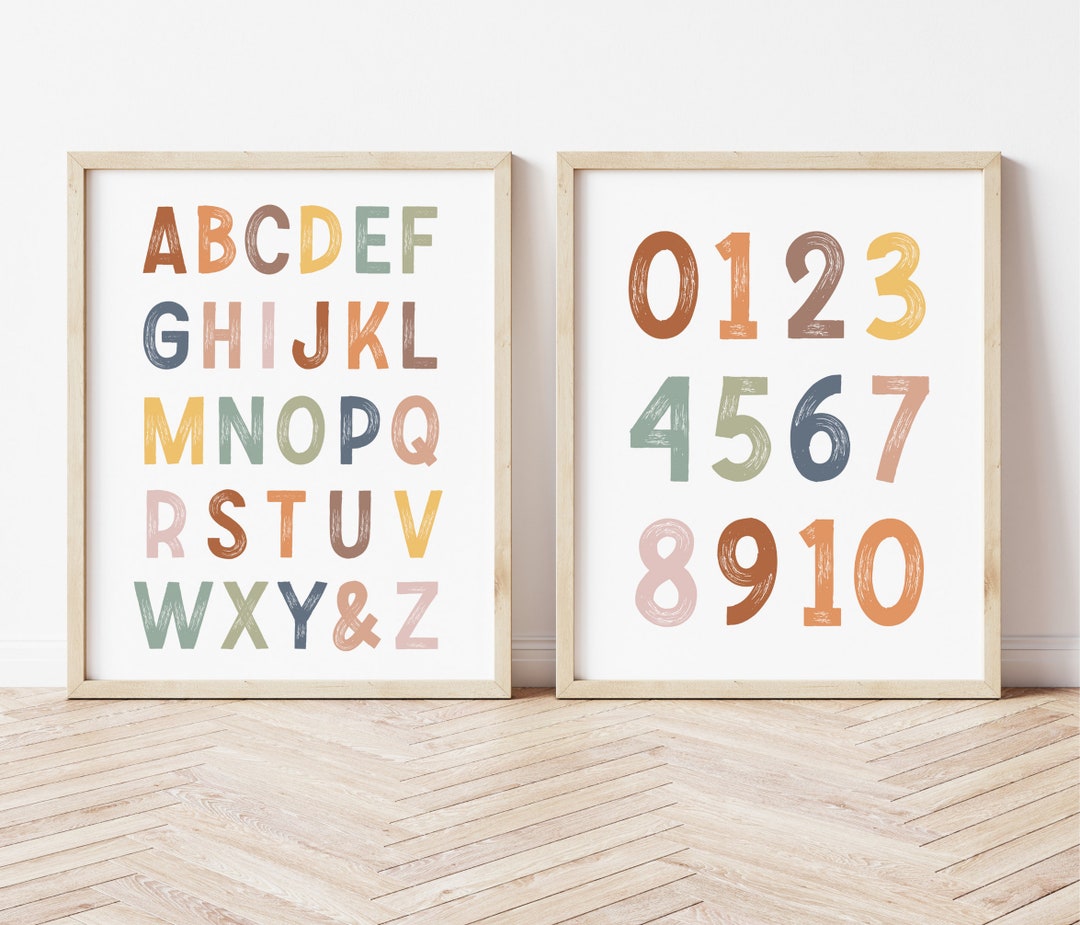 CONJUNTO DE 2 carteles del alfabeto y arte de la pared de números ...